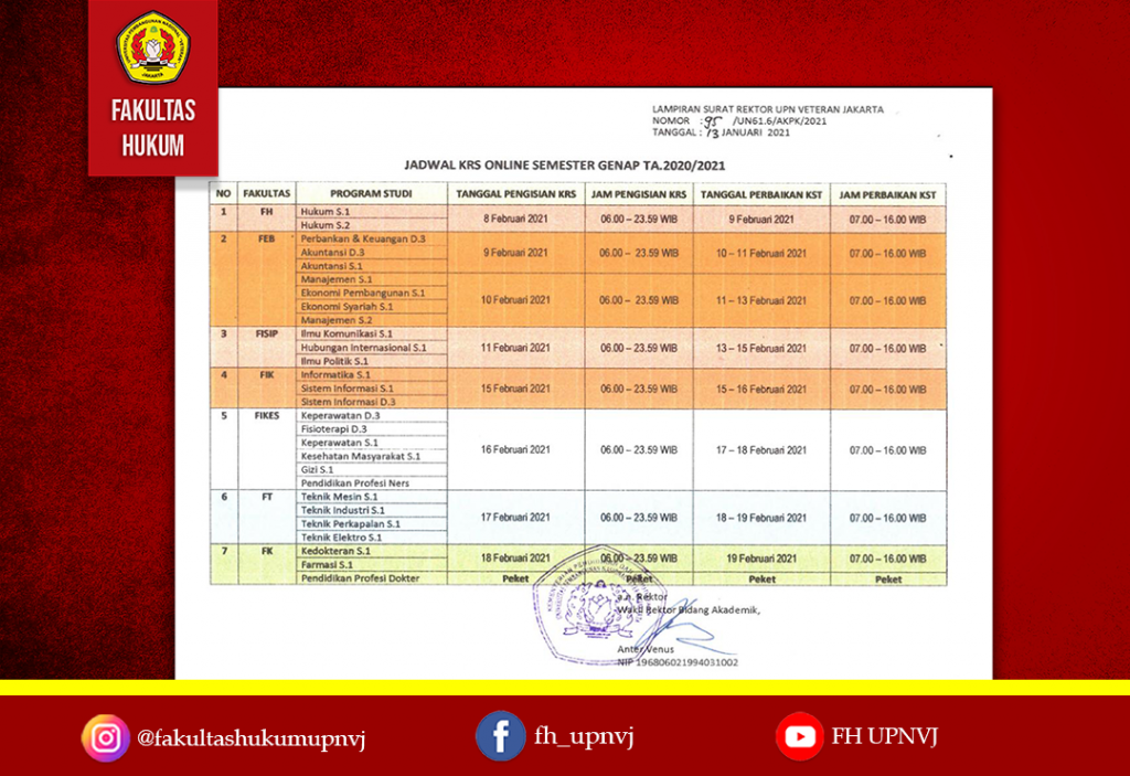 Pemberitahuan Perkuliahan dan Pengisian Kartu Rencana Studi (KRS) Semester Genap TA.2020/2021 ...