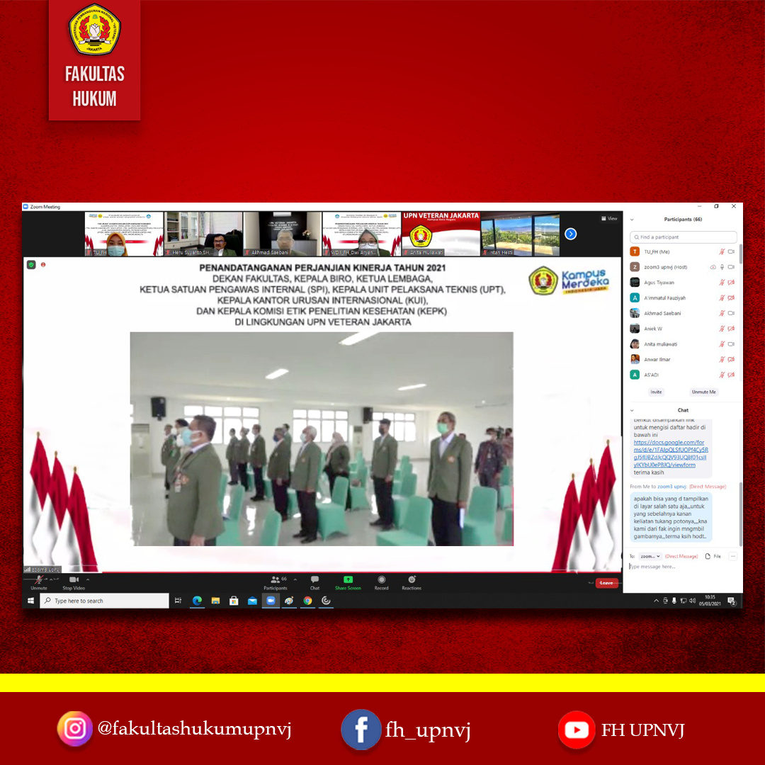 Penandatanganan Perjanjian Kinerja Tahun 2021 | Fakultas Hukum UPN "Veteran" Jakarta