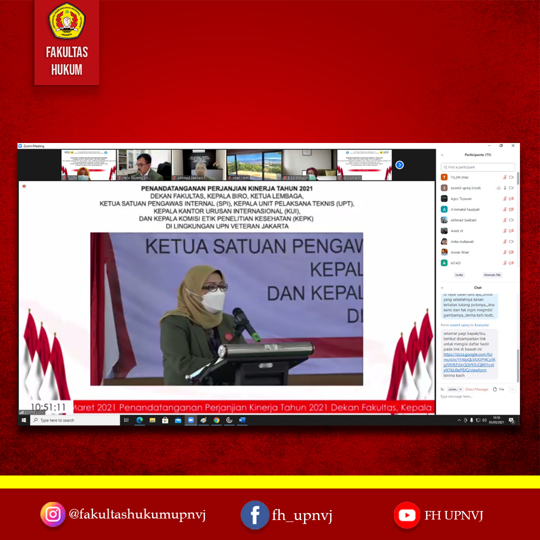 Penandatanganan Perjanjian Kinerja Tahun 2021 | Fakultas Hukum UPN "Veteran" Jakarta